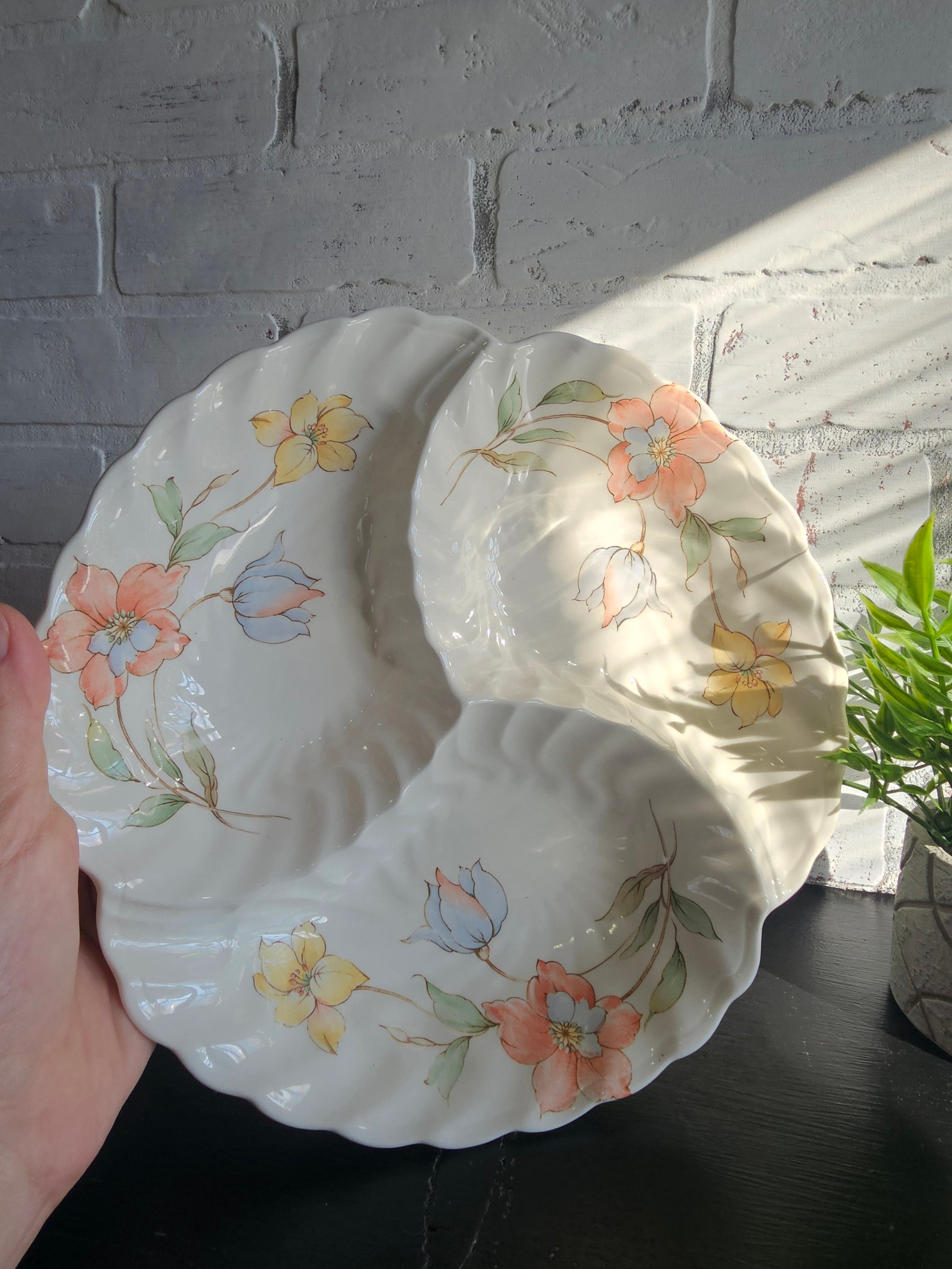 NT China 3 Section Divided Serving Relish Dish With Floral Design and ...