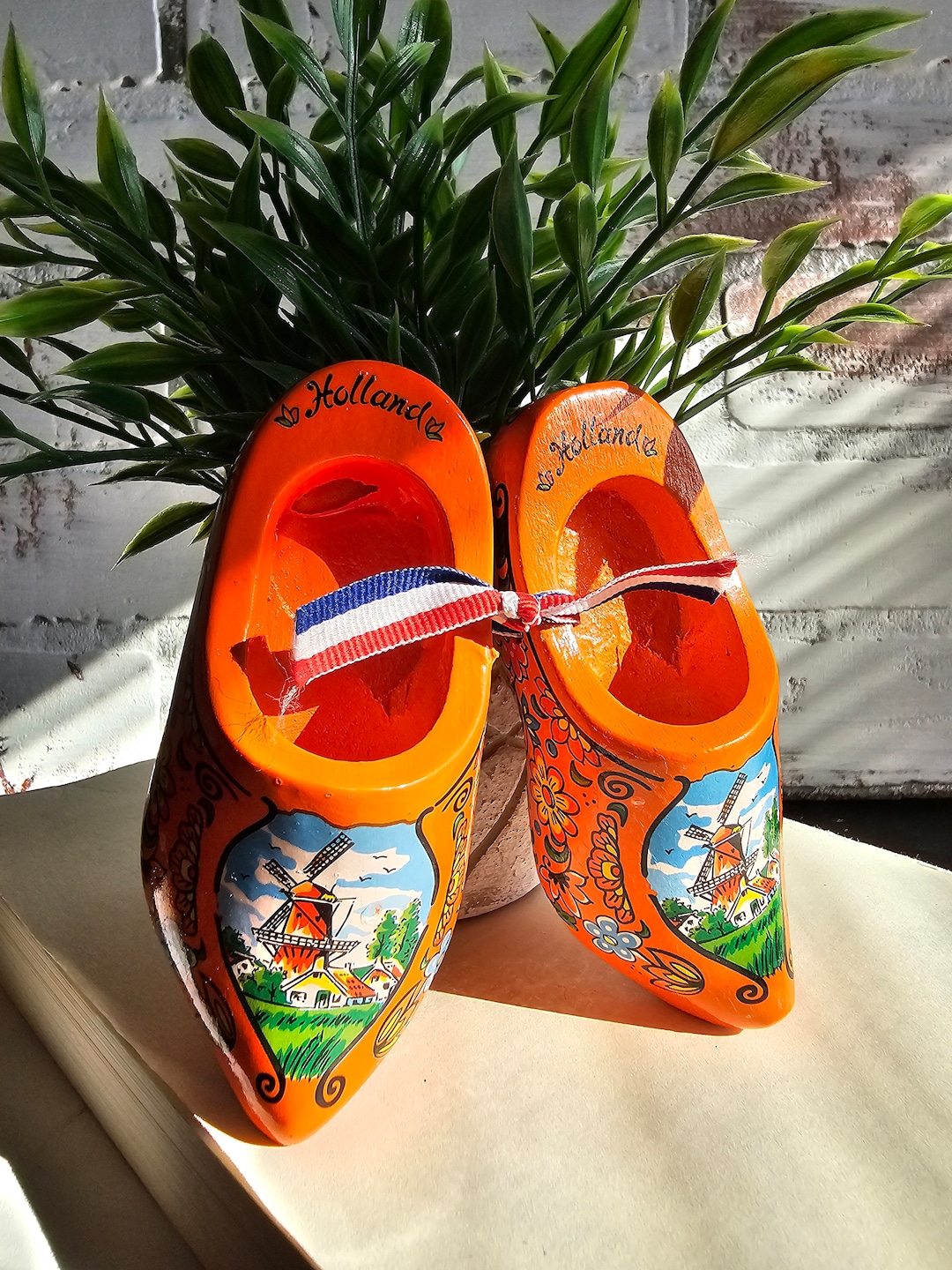 Delft Handpainted Orange Clogs Featuring a Windmill Scene / Dutch ...