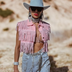 Rhinestone Fringe Pink Denim Jacket - Etsy