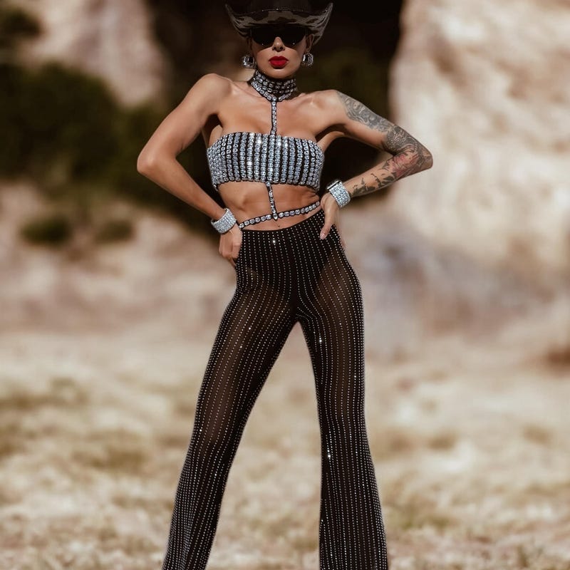 Flared Rhinestone Pants - Etsy
