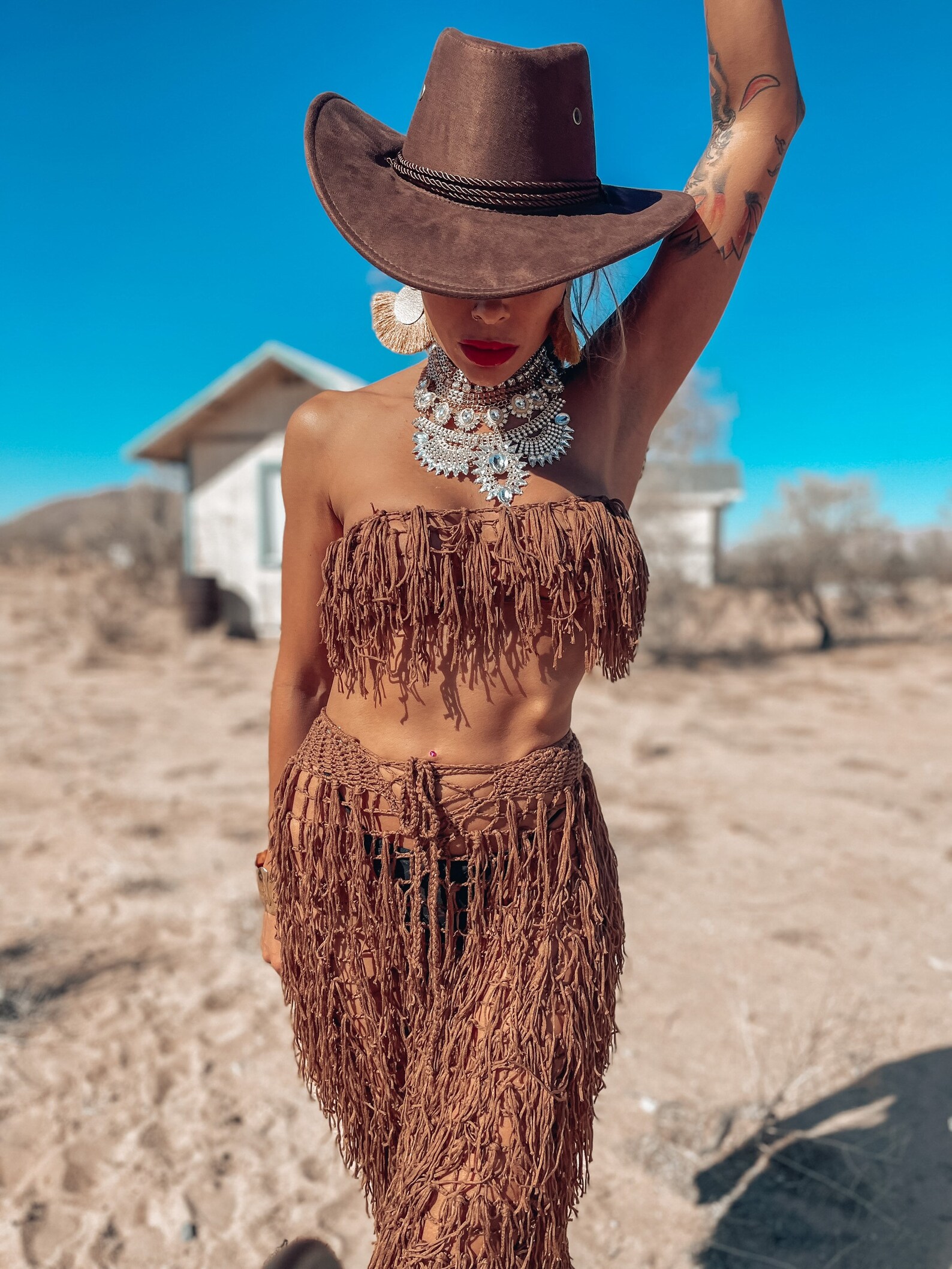 Western Crochet Cowboy Knit Fringe Rave Set Bachelorette - Etsy