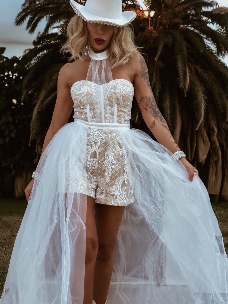 Boho Bridal Romper, Wedding Party Western Gown, Bohemian Wedding ...