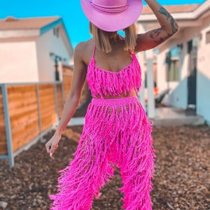 Western Crochet Pink Cowgirl Knit Fringe Rave Set Bachelorette - Etsy