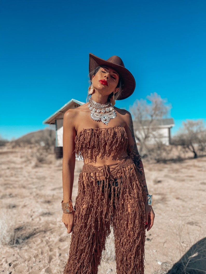 Western Crochet Cowboy Knit Fringe Rave Set Bachelorette - Etsy