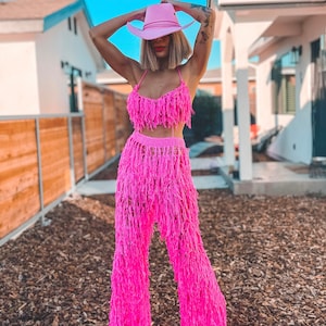 Western Crochet Pink Cowgirl Knit Fringe Rave Set Bachelorette - Etsy