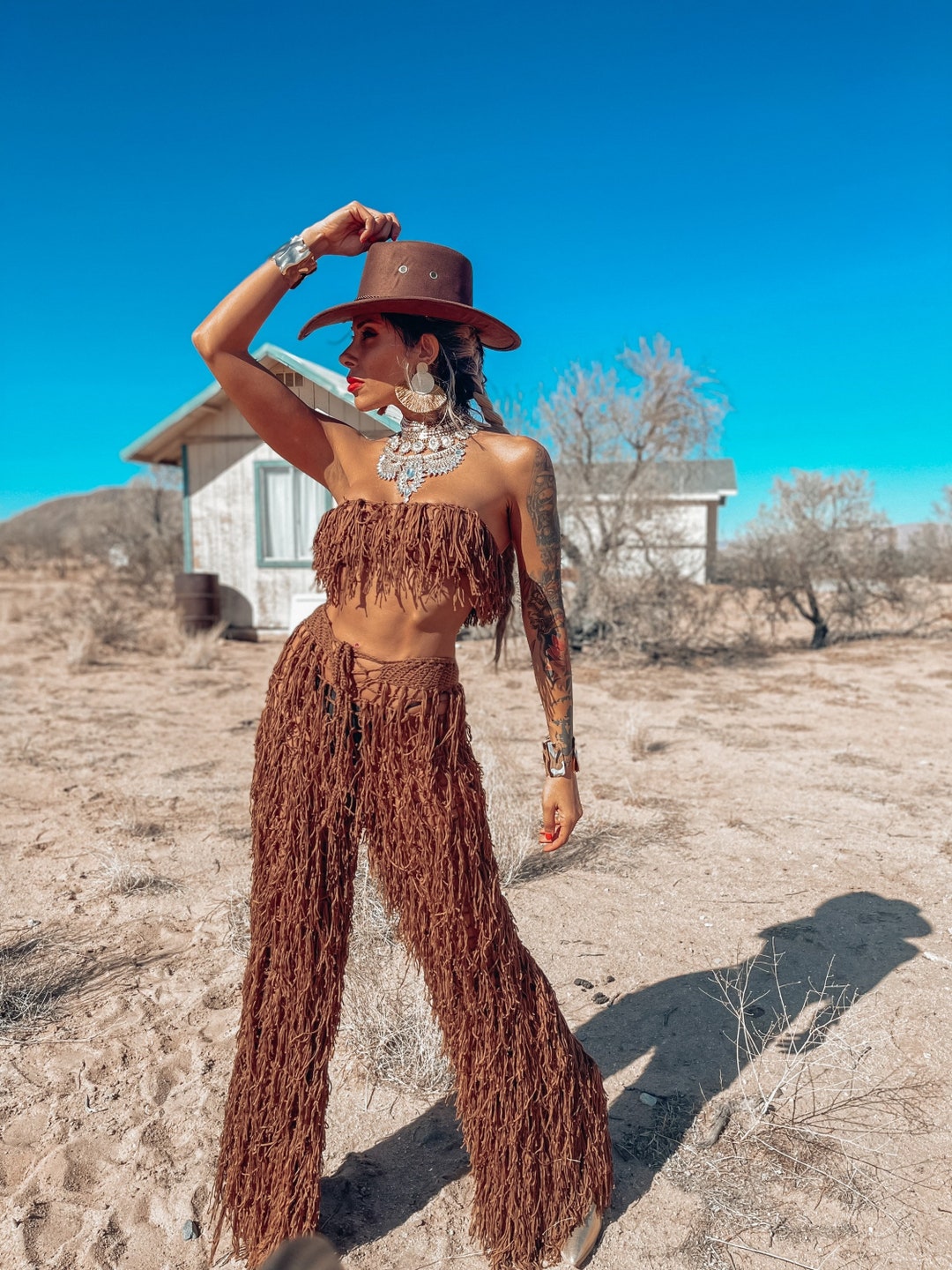 Western Crochet Cowboy Knit Fringe Rave Set Bachelorette Outfit Fringe ...