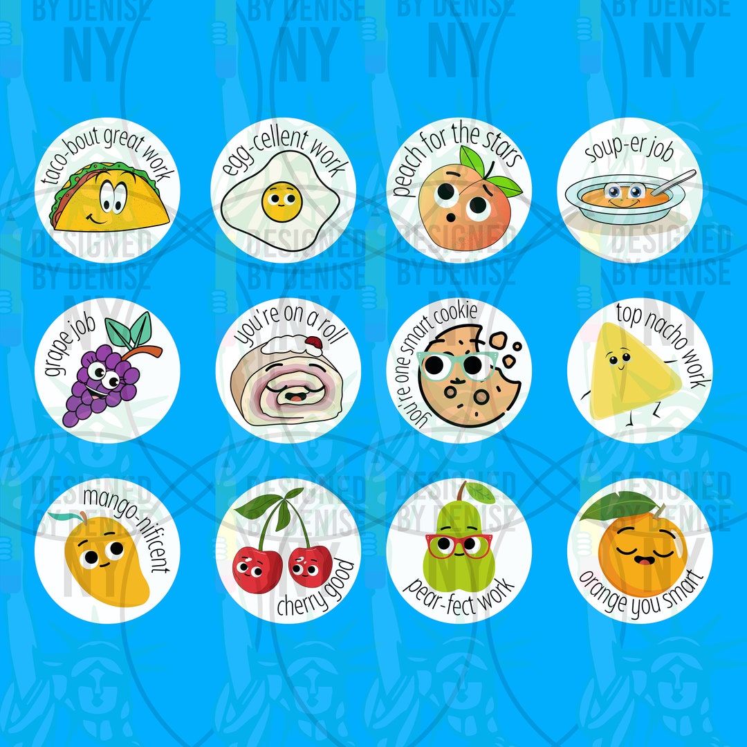 Food Pun Digital Round Stickers for Teachers - Etsy
