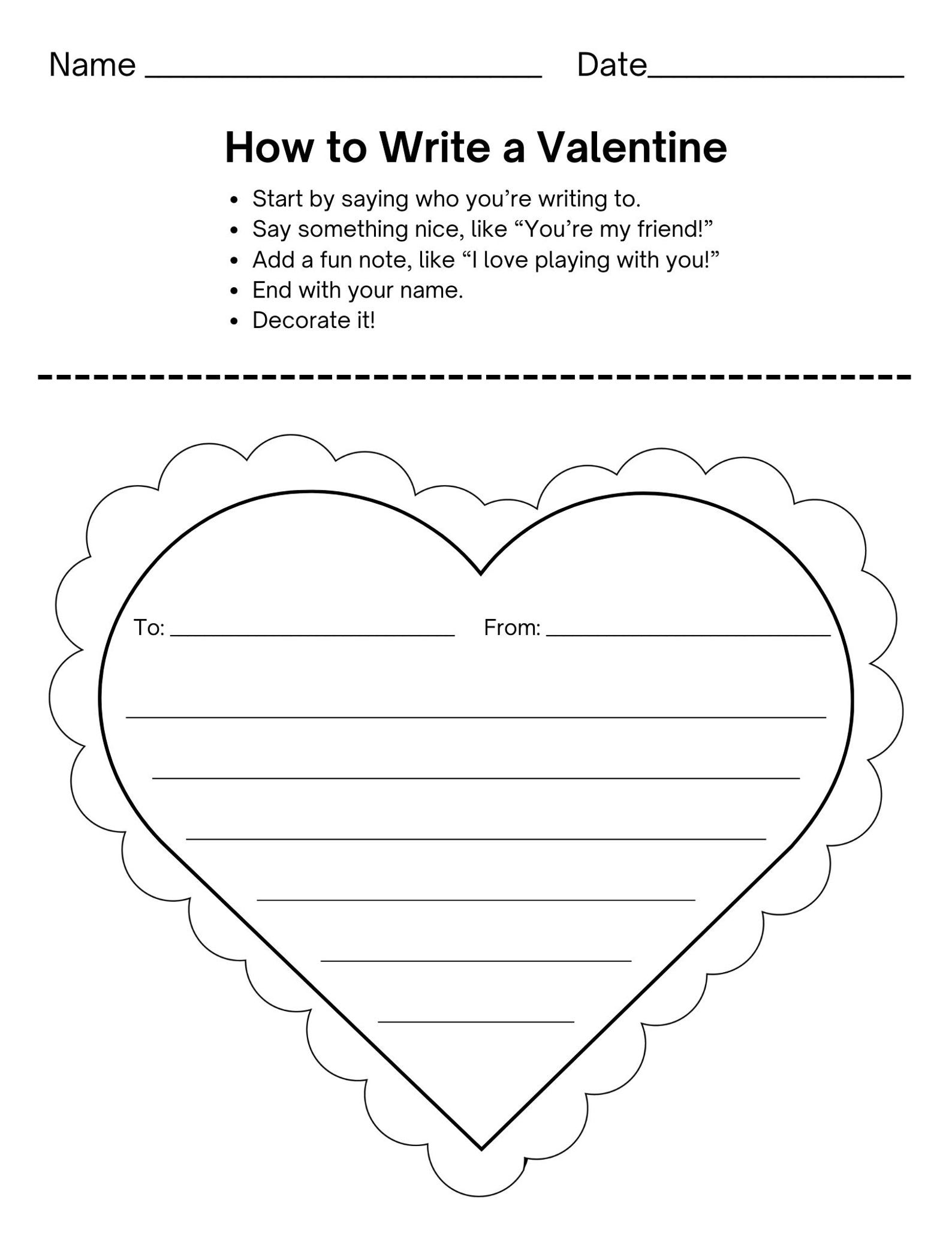How to Write a Valentine - Worksheet - Etsy