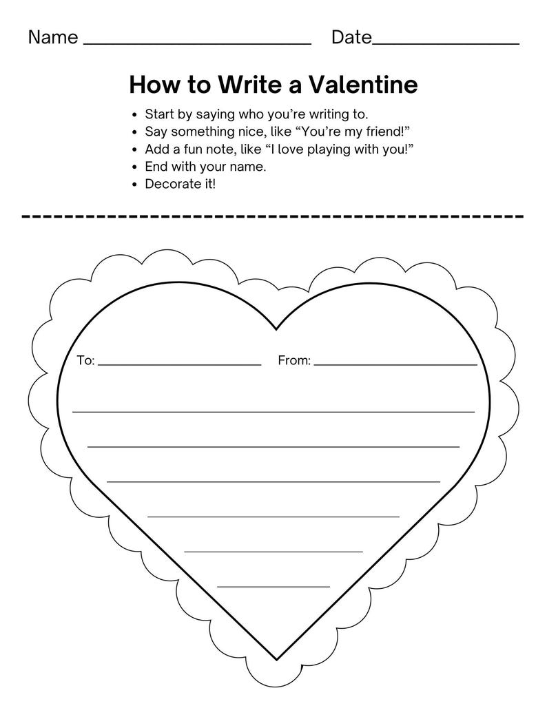 How to Write a Valentine Worksheet - Etsy