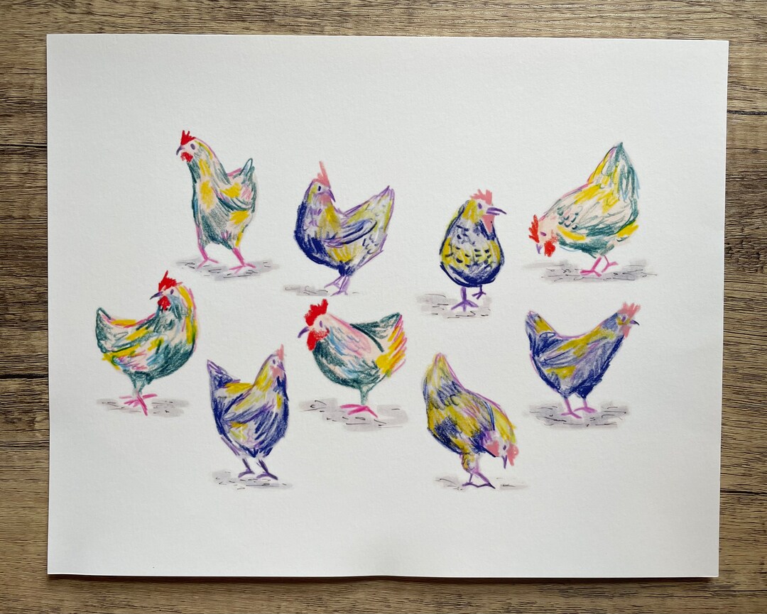 Colorful Chickens Print - Etsy