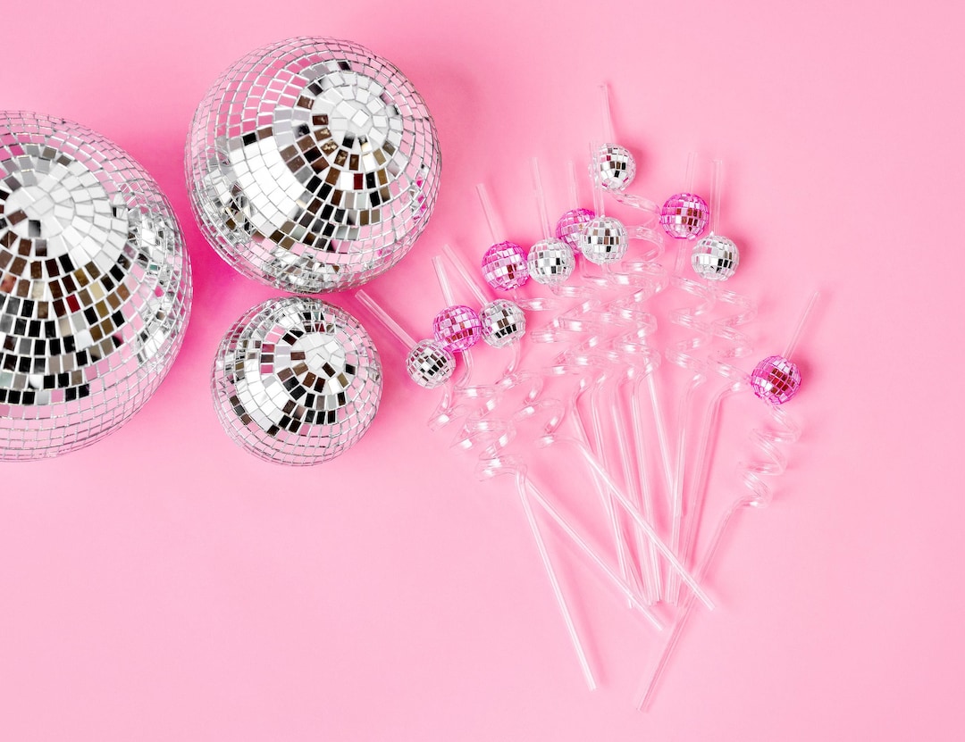Silver / Pink Disco Ball Swirly Straw Bachelorette Party, Bridal Shower ...