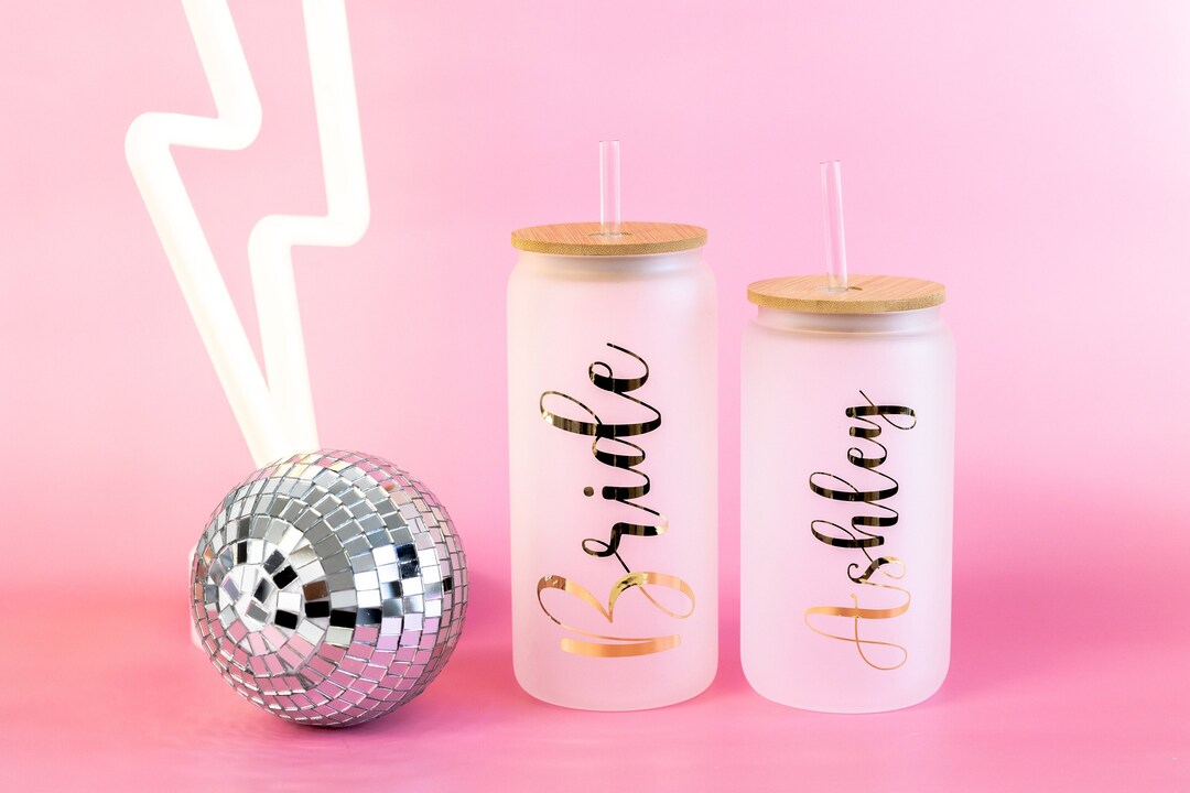 Custom Glass Can With Straw and Bamboo Lid 16 Oz 20 Oz Frosted ...