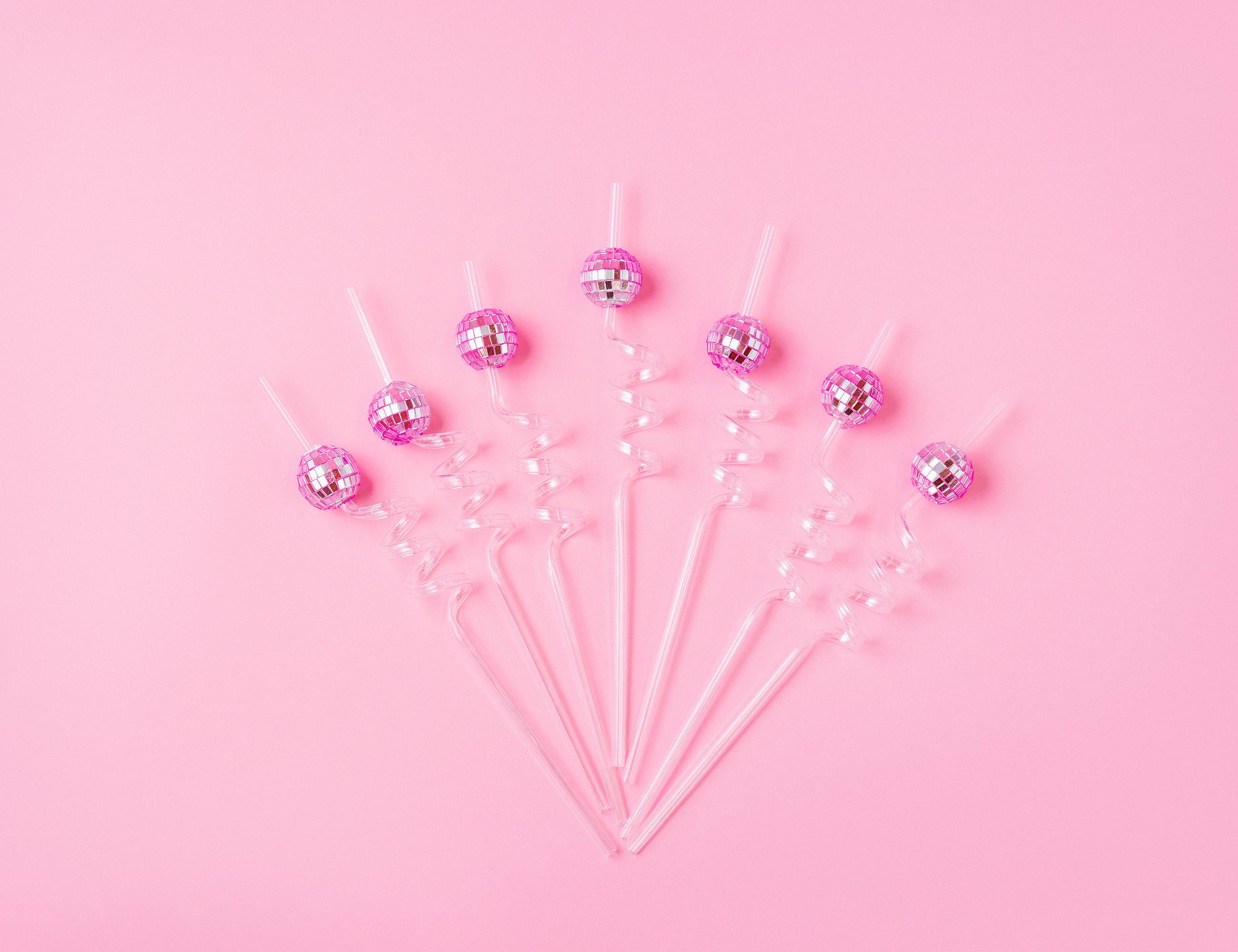 Silver / Pink Disco Ball Swirly Straw Bachelorette Party, Bridal Shower ...