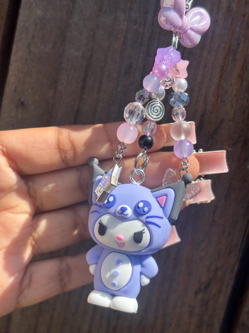 Kuromi-inspired Cat Costume Keychain | Handmade Kawaii Beaded Bag Charm ...