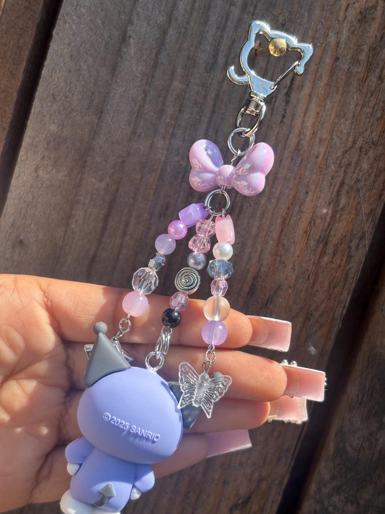 Kuromi-inspired Cat Costume Keychain | Handmade Kawaii Beaded Bag Charm ...