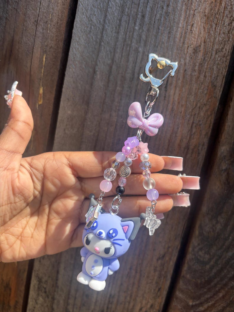 Kuromi-inspired Cat Costume Keychain | Handmade Kawaii Beaded Bag Charm ...