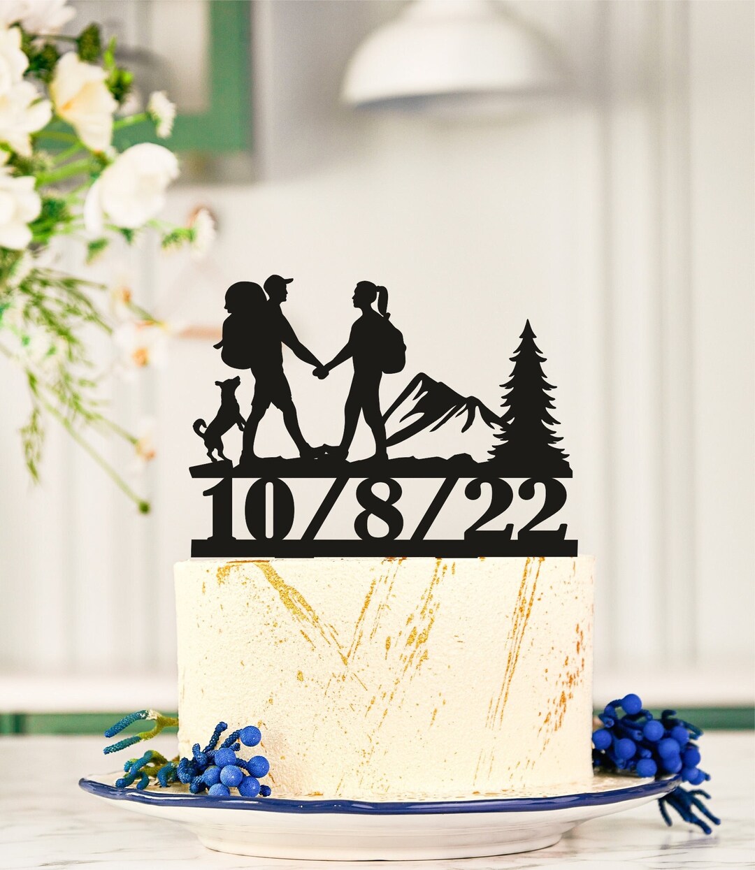 Hiking Wedding Cake Topper Hiking Couple With Dog Cake - Etsy