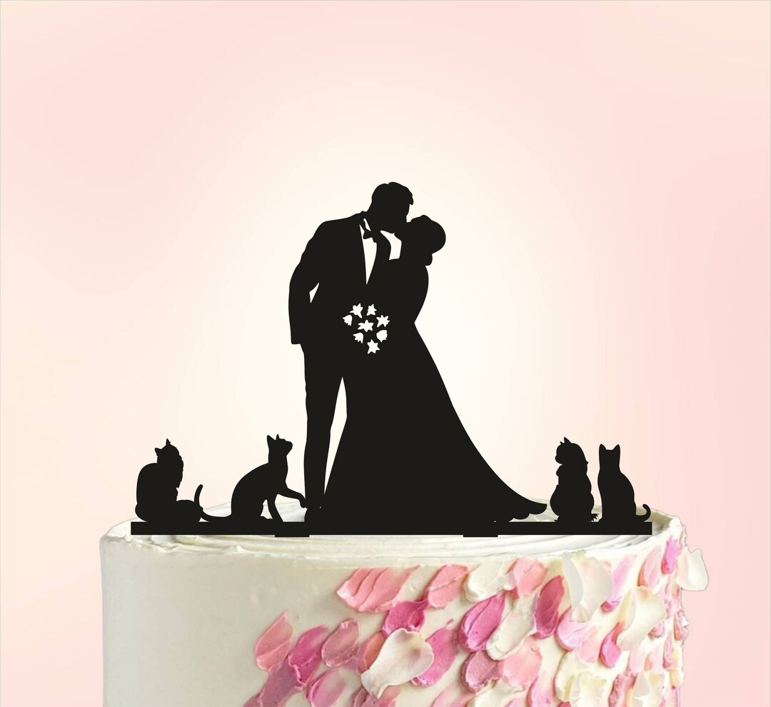 Wedding Cake Topper Wiht Cats, Couple Cake Topper With Cats, Cake ...