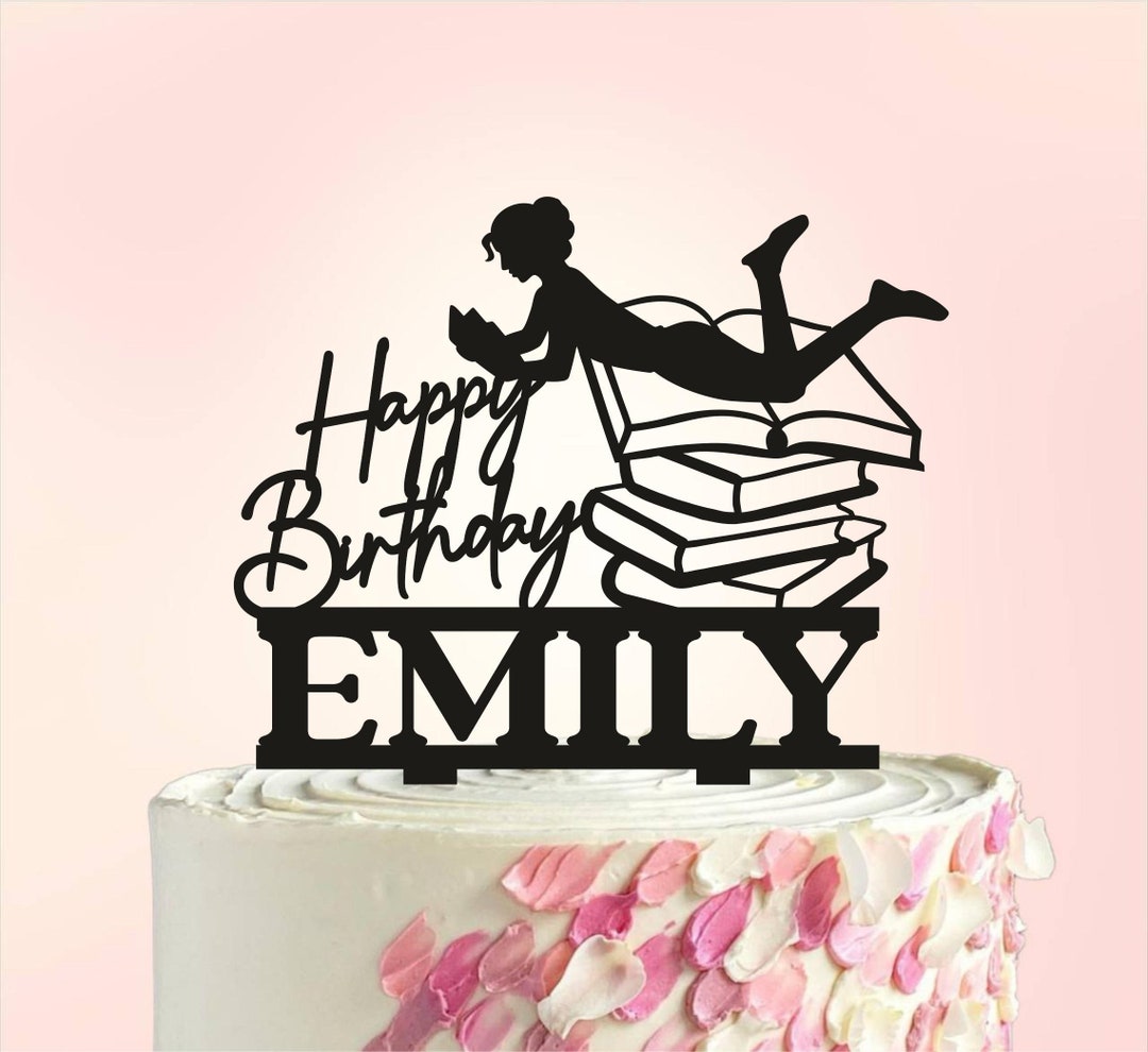 Girl Reading Book Cake Topper, Bookworm Birthday Cake Topper, Reading ...