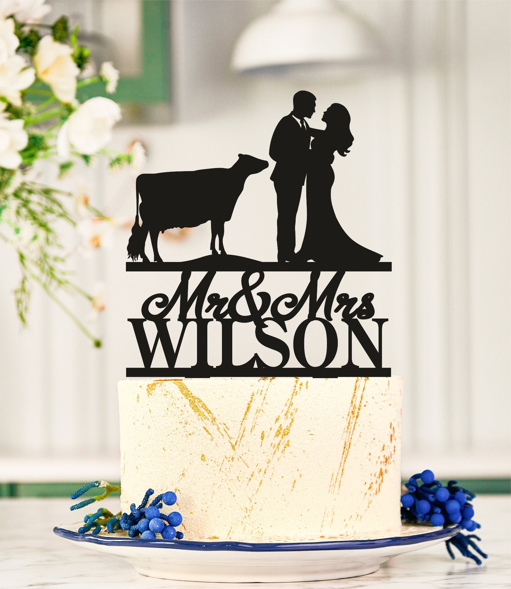 Farmer Wedding Cake Topper Wedding Couple With Cow Ranch - Etsy