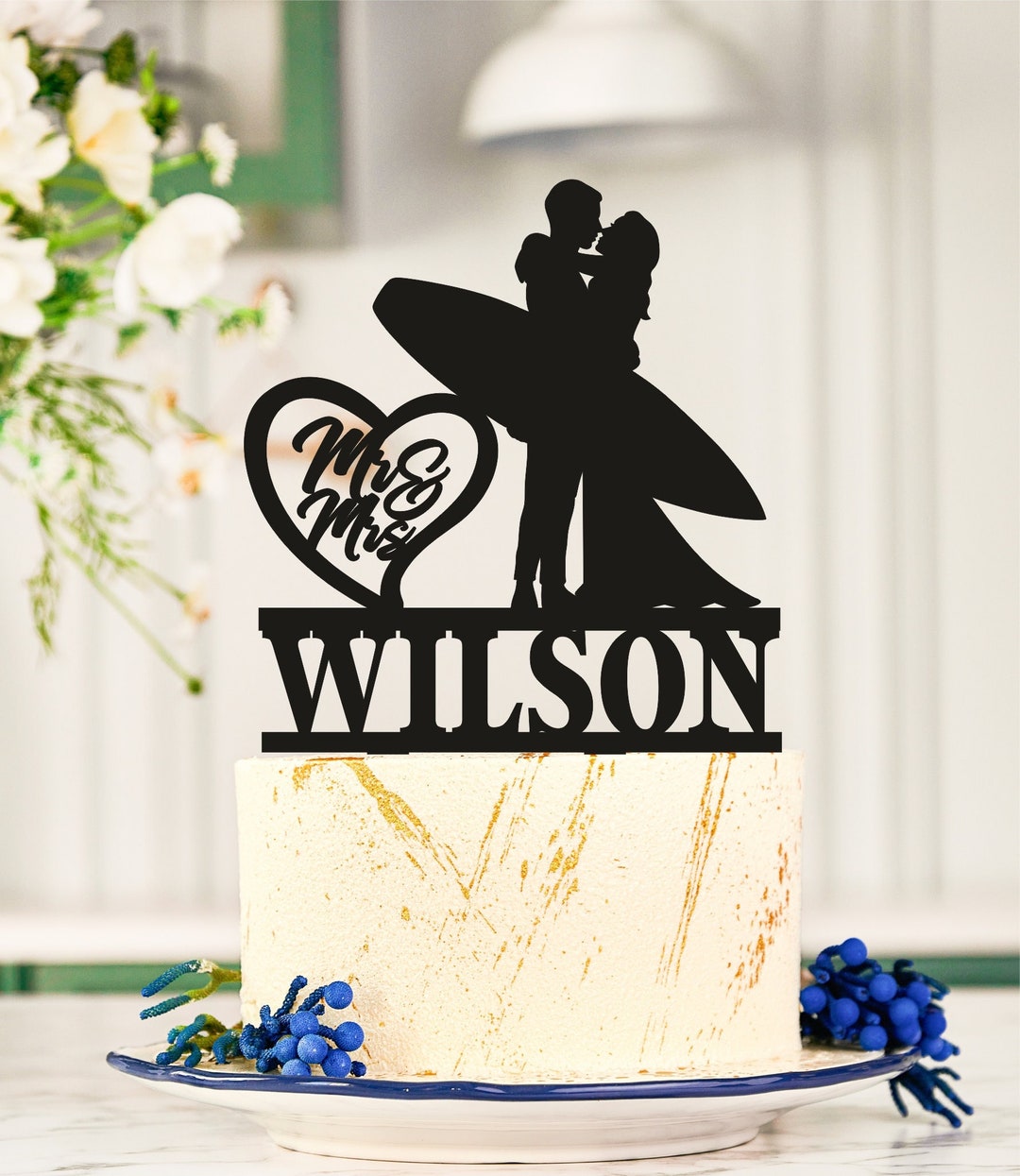 Surfers Wedding Cake Topper, Beach Cake Topper, Surfboard Cake Topper ...