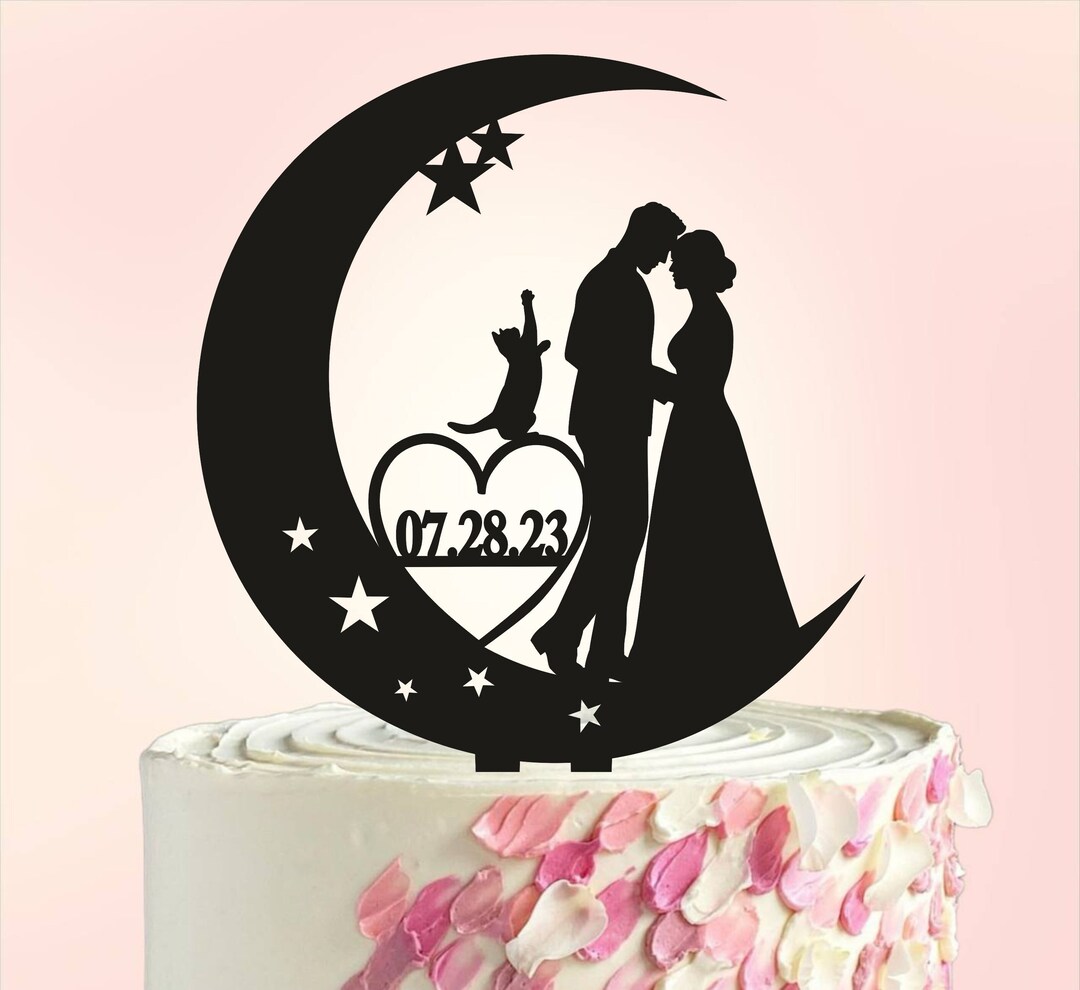 Moon and Stars Wedding Cake Topper, Bride and Groom on Moon, Moon Cake ...