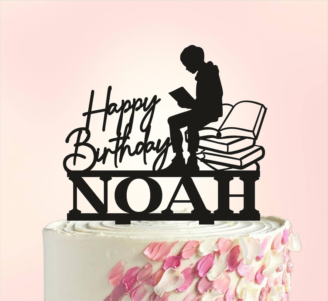 Boy Reading Book Cake Topper, Bookworm Birthday Cake Topper, Book ...