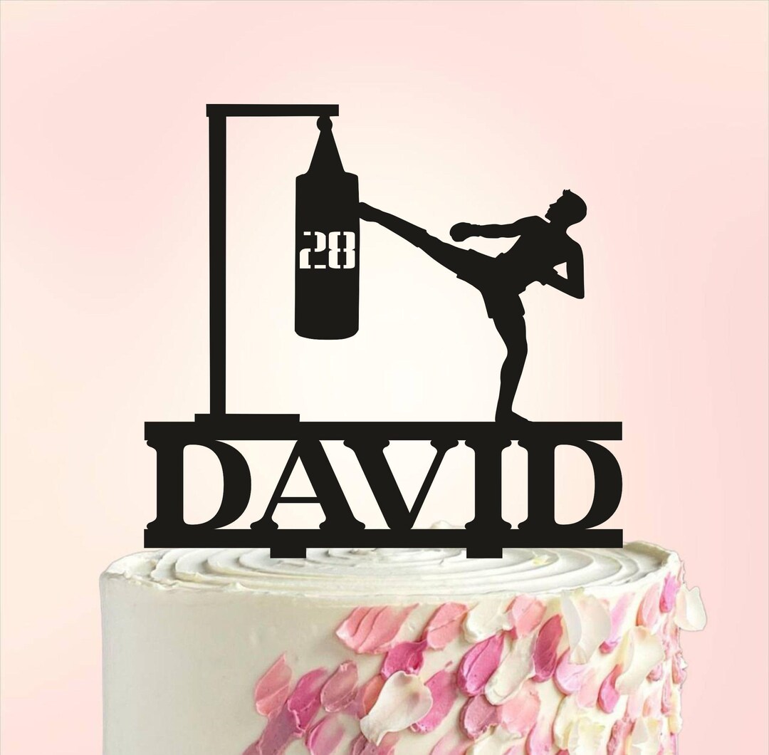 Birthday Cake Topper With a Kickboxer, Male Boxing Birthday Cake Topper ...