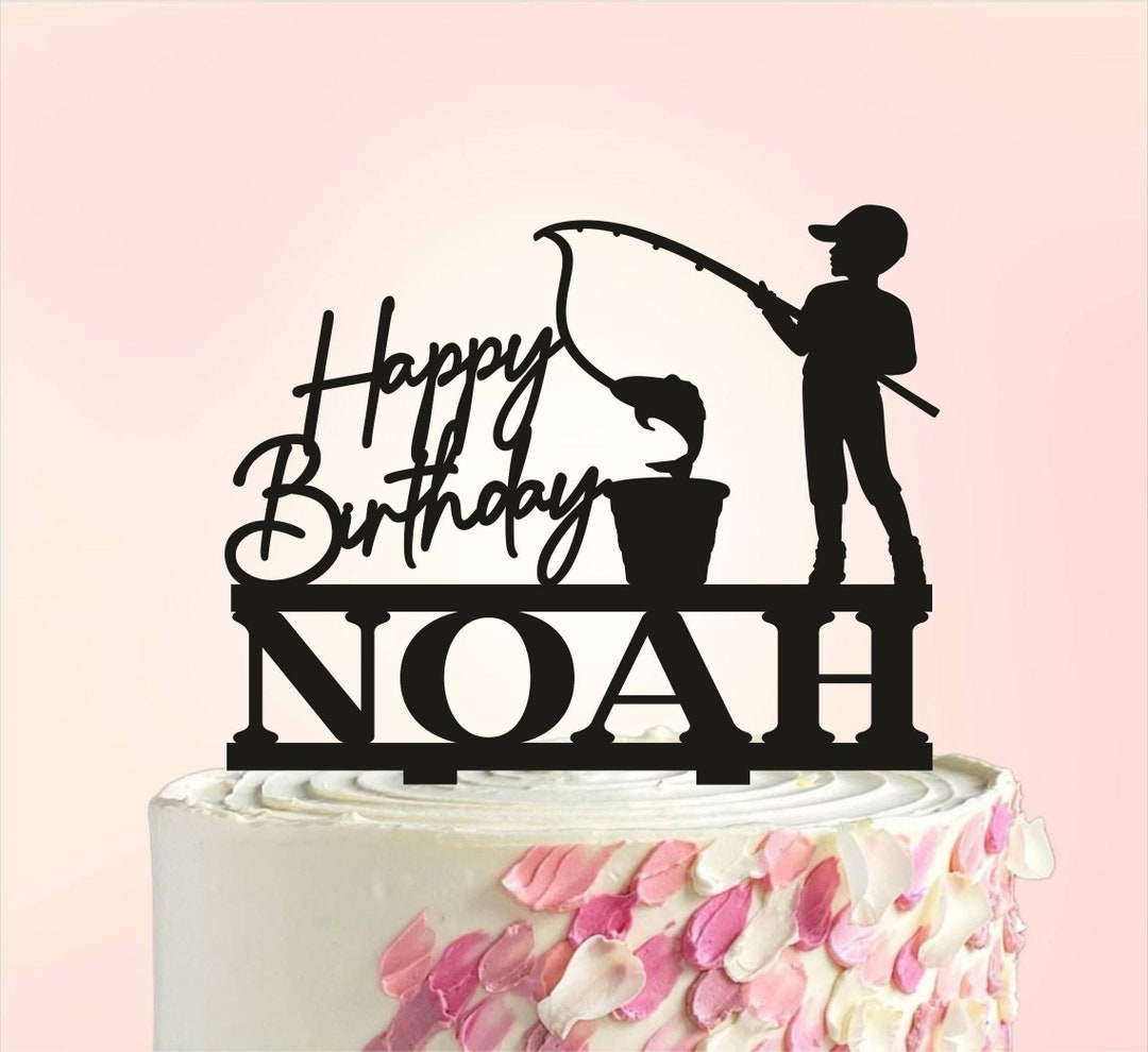 Male Fishing Birthday Cake Topper, Little Boy Fisherman Cake Topper ...