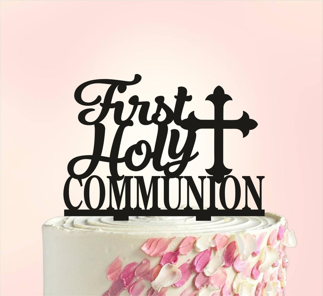 First Holy Communion Cake Topper With Cross Charm, Personalised Holy ...