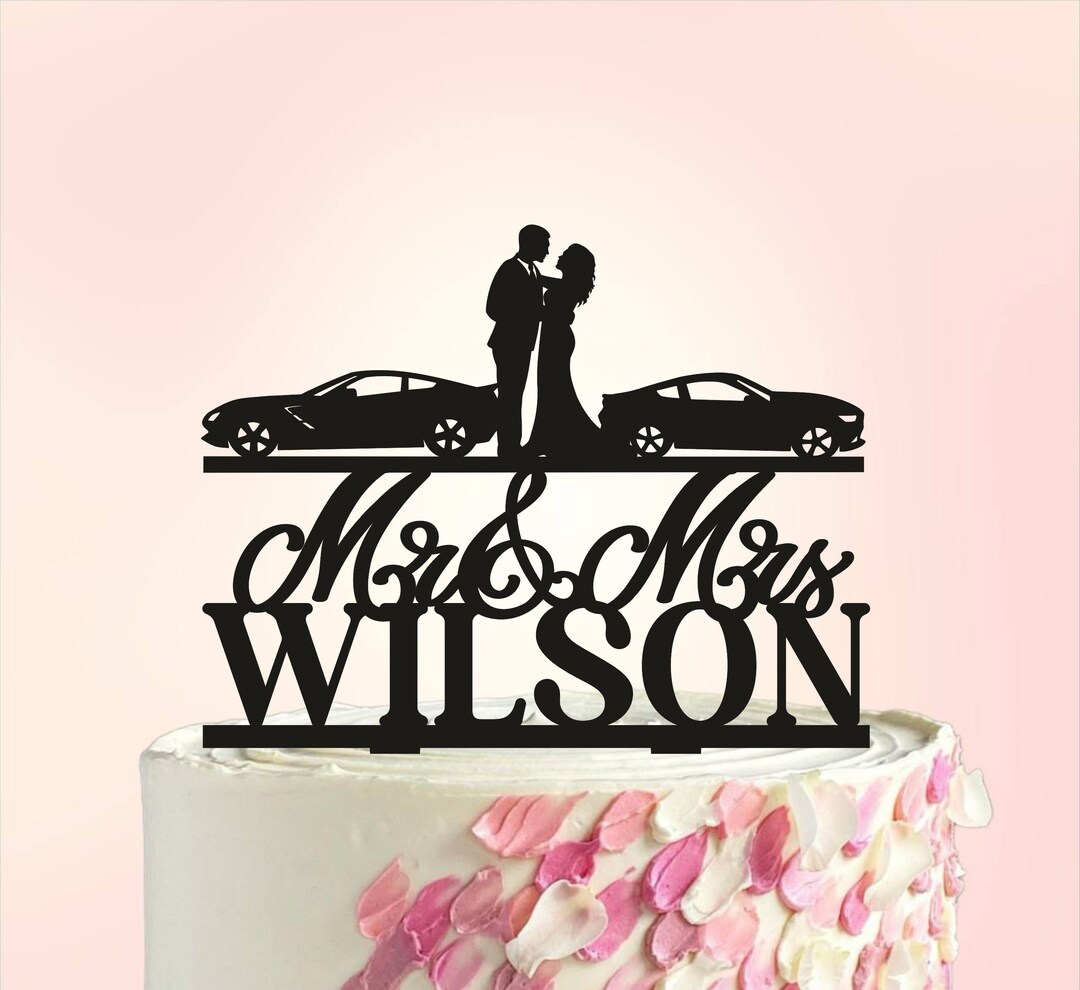 Car Wedding Cake Topper, Couple Cake Topper With Car, Drag Race Flags ...
