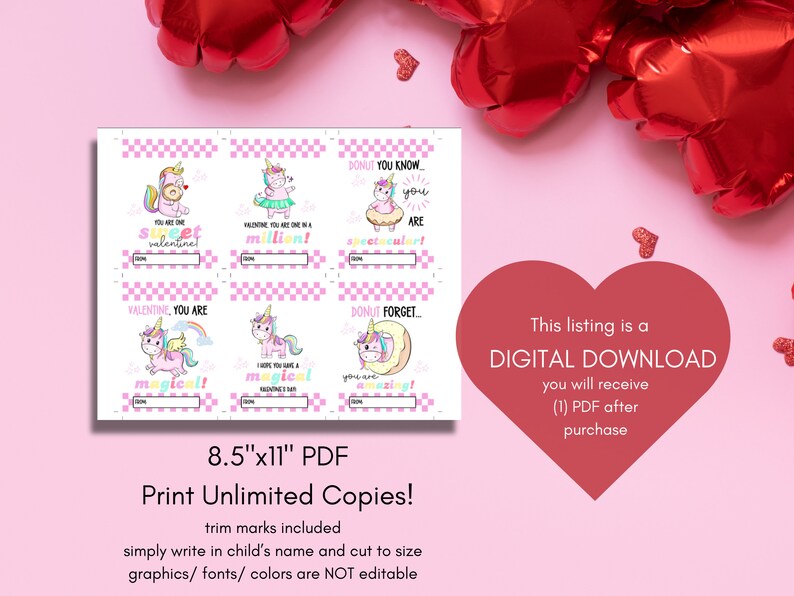 Printable Unicorn Valentine's Day Cards, Cute Classroom Valentine's Day ...