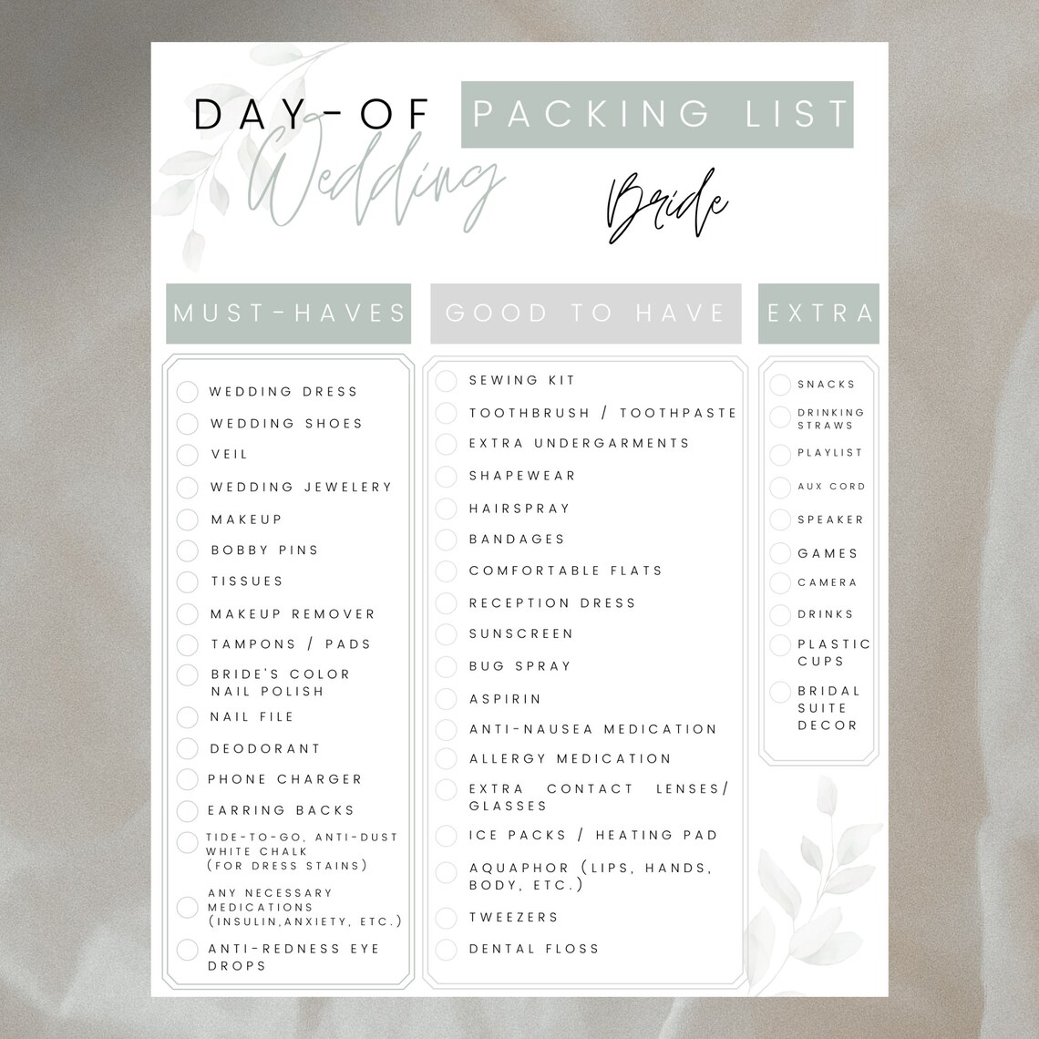 Wedding Packing List Printable Template Day-of Checklist | Etsy
