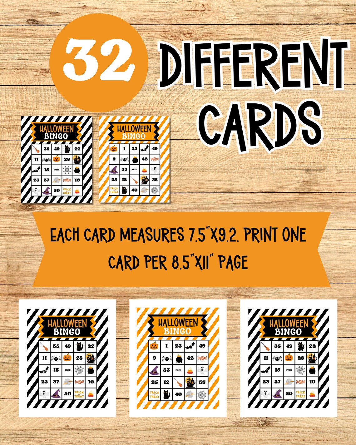 Halloween Bingo Printable PDF 32 Different Cards FULL PAGE Halloween ...