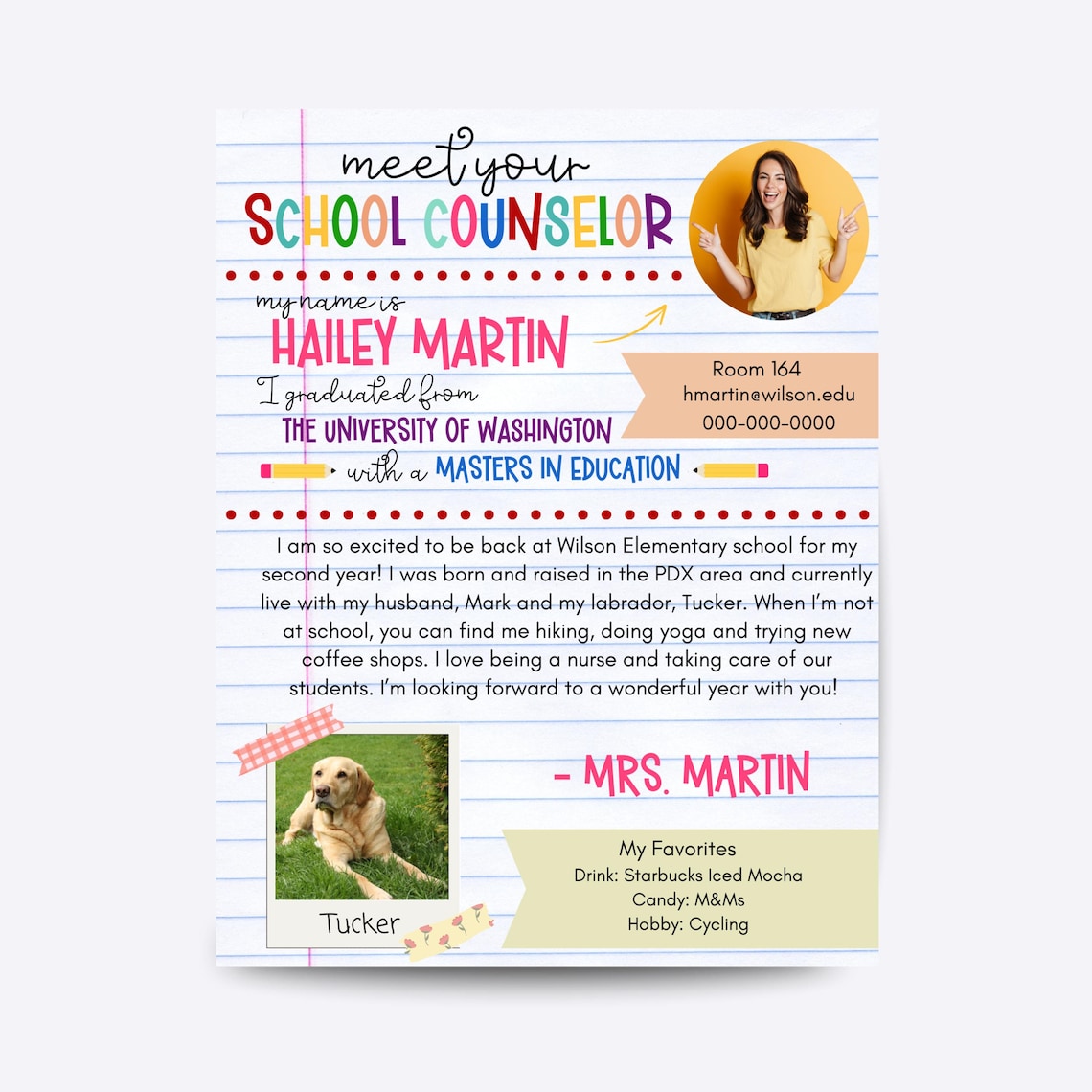 Meet Your School Counselor Flyer Template, Back to School Night One ...