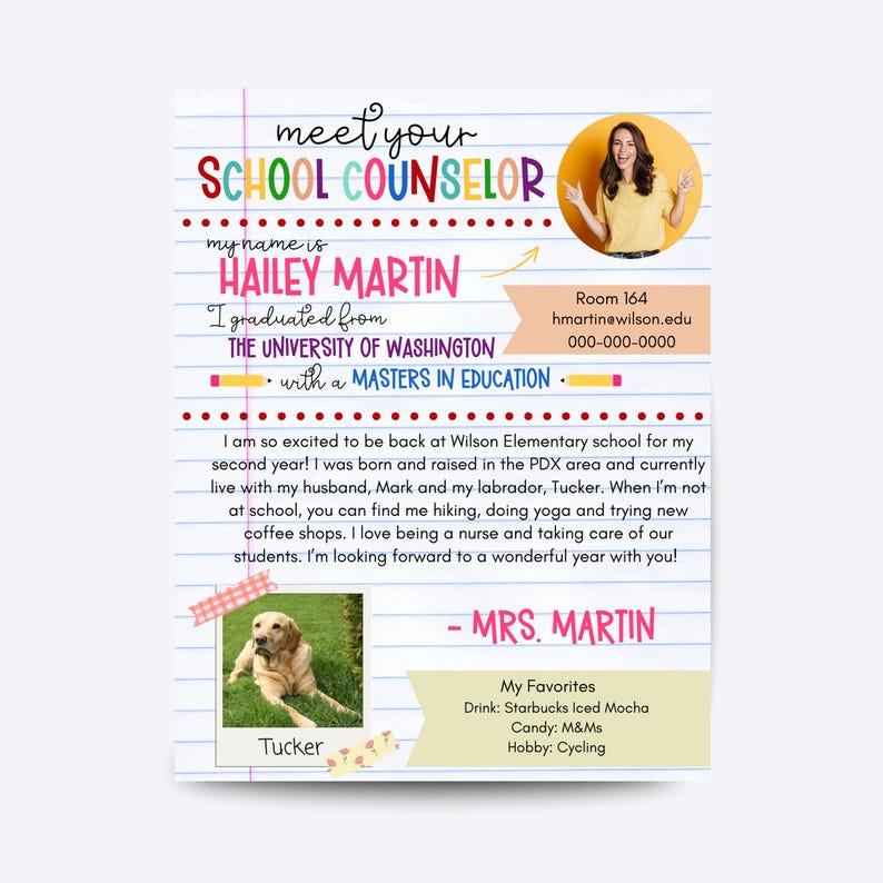 Meet Your School Counselor Flyer Template, Back to School Night One ...