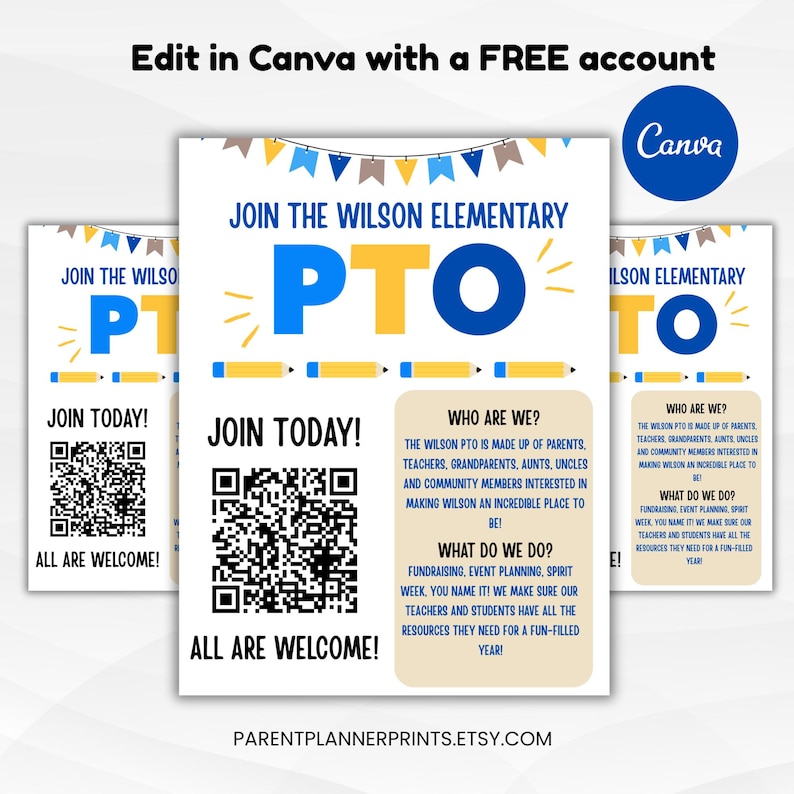 Join the PTO Flyer Template With QR Code, Editable in Canva, PTA ...