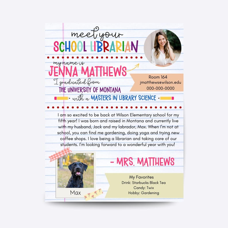 Meet Your School Librarian Flyer Template, Back to School Night One ...