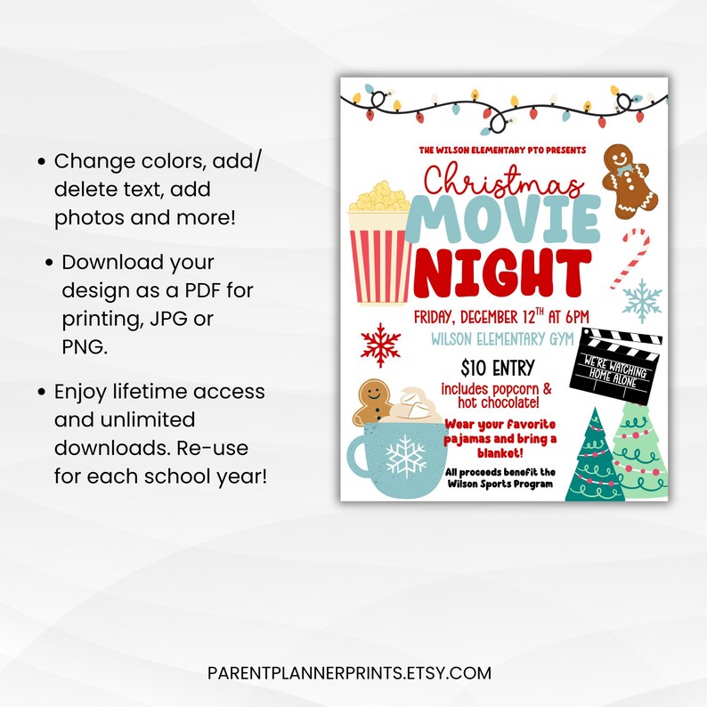 PTA Christmas Movie Night School Flyer | Editable Event Flyer | Canva ...
