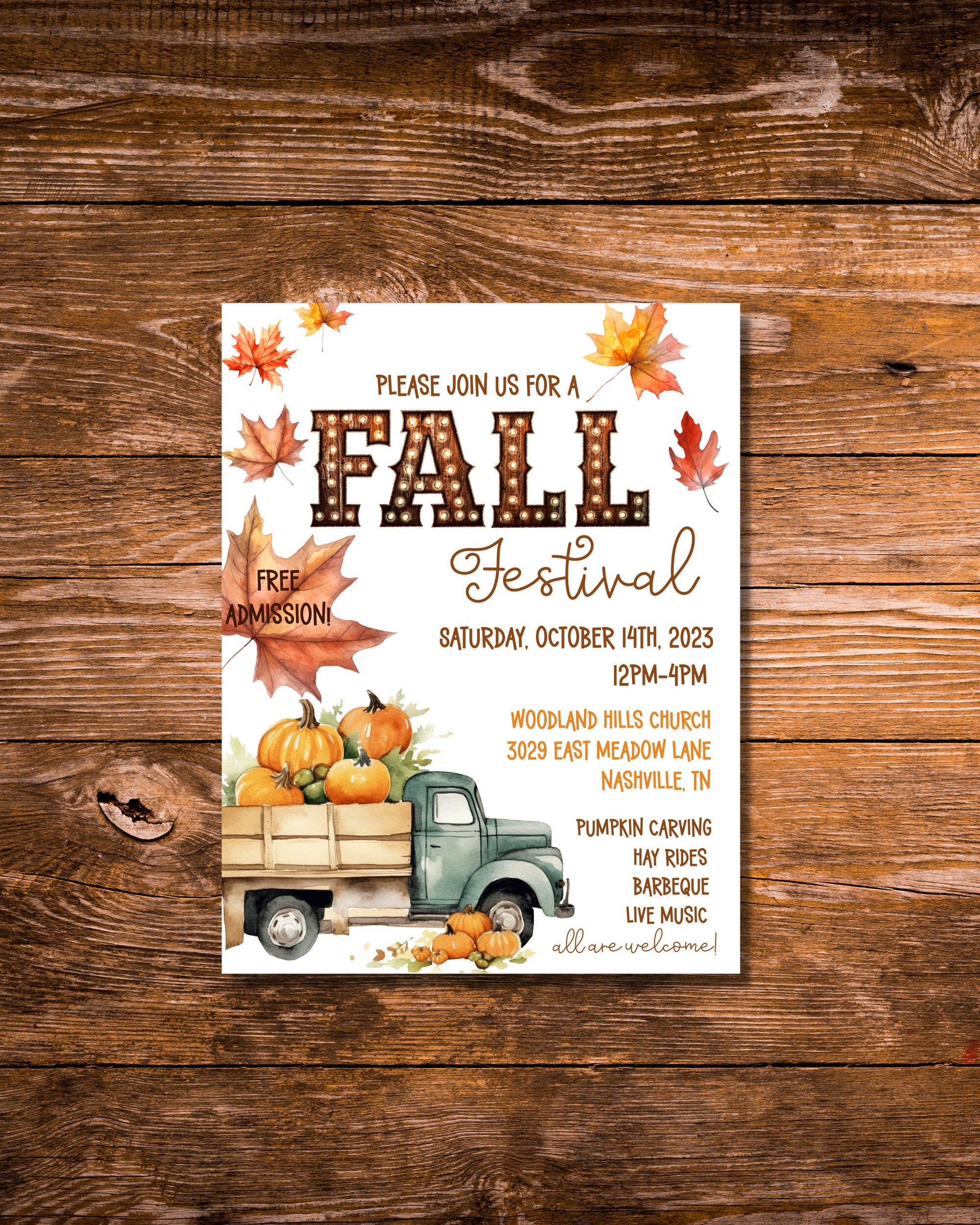 Editable Fall Festival Flyer 8.5"x11", Fall Festival Invite, Harvest ...