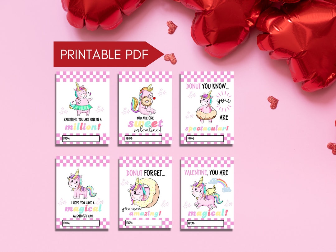 Printable Unicorn Valentine's Day Cards, Cute Classroom Valentine's Day ...