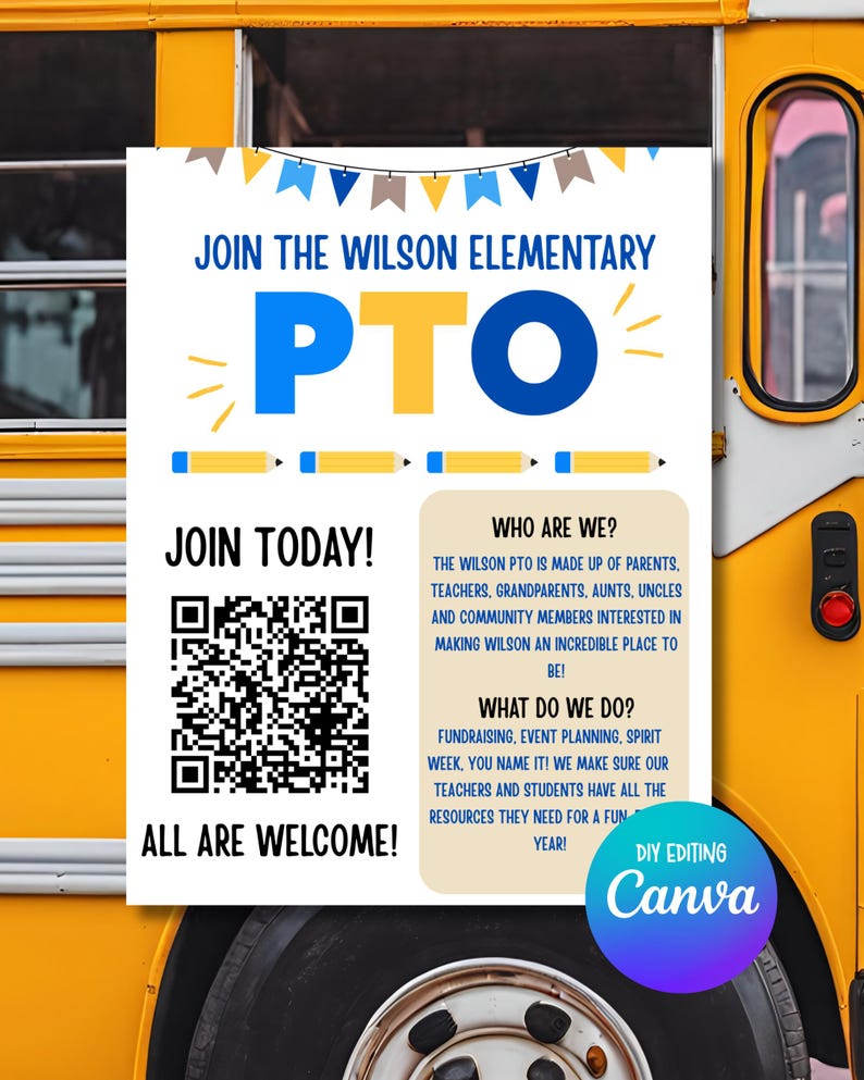 Join the PTO Flyer Template With QR Code, Editable in Canva, PTA ...