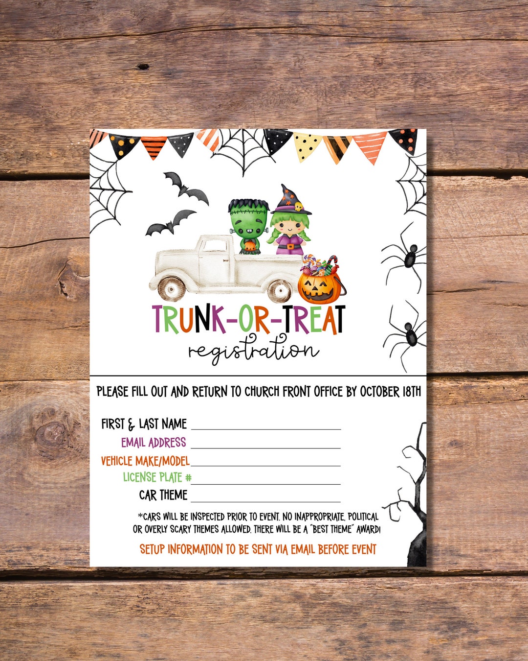 Editable Trunk or Treat Halloween Flyer and Sign up 8.5"x11", Trunk-or ...