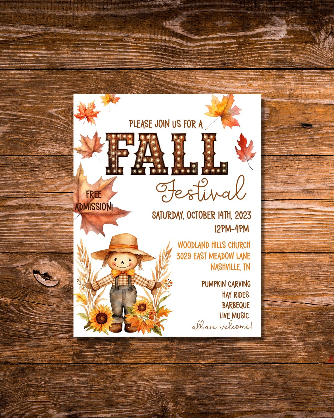 Editable Fall Festival Flyer 8.5"x11", Fall Festival Invite, Harvest ...