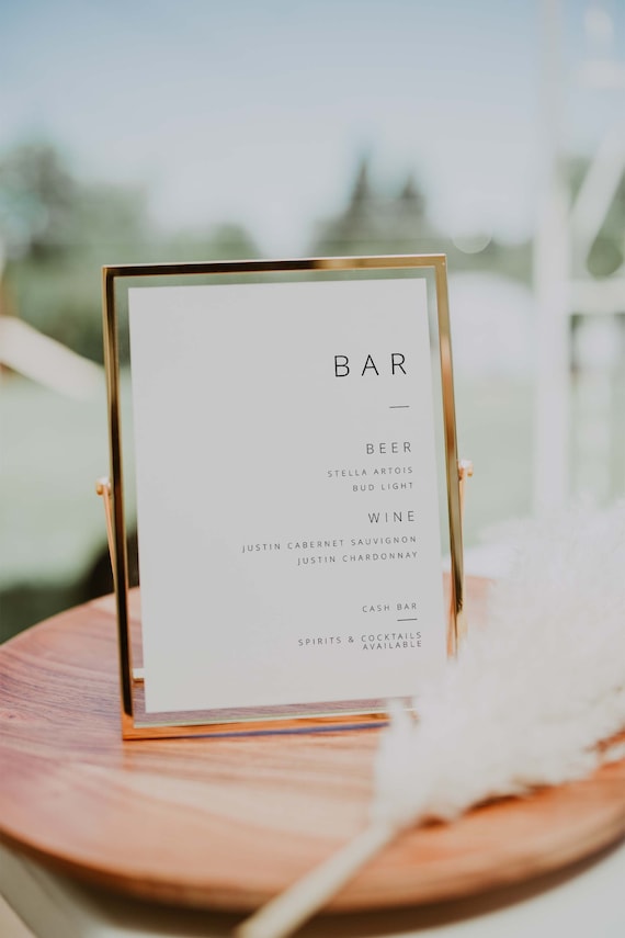 Simple Bar Menu Sign Template for Weddings 5x7 | Etsy
