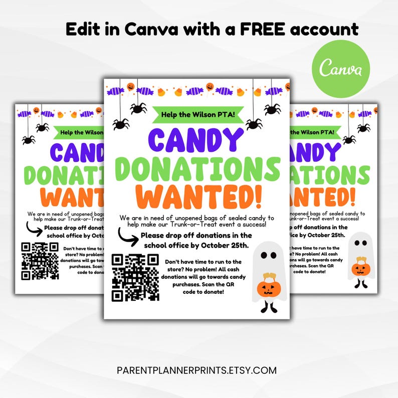 Halloween Candy Donation Flyer | Editable School Canva Template | Trunk ...