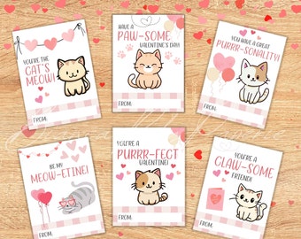 Printable Cat Valentines Day Cards, Classroom Valentine's Day Cards for ...