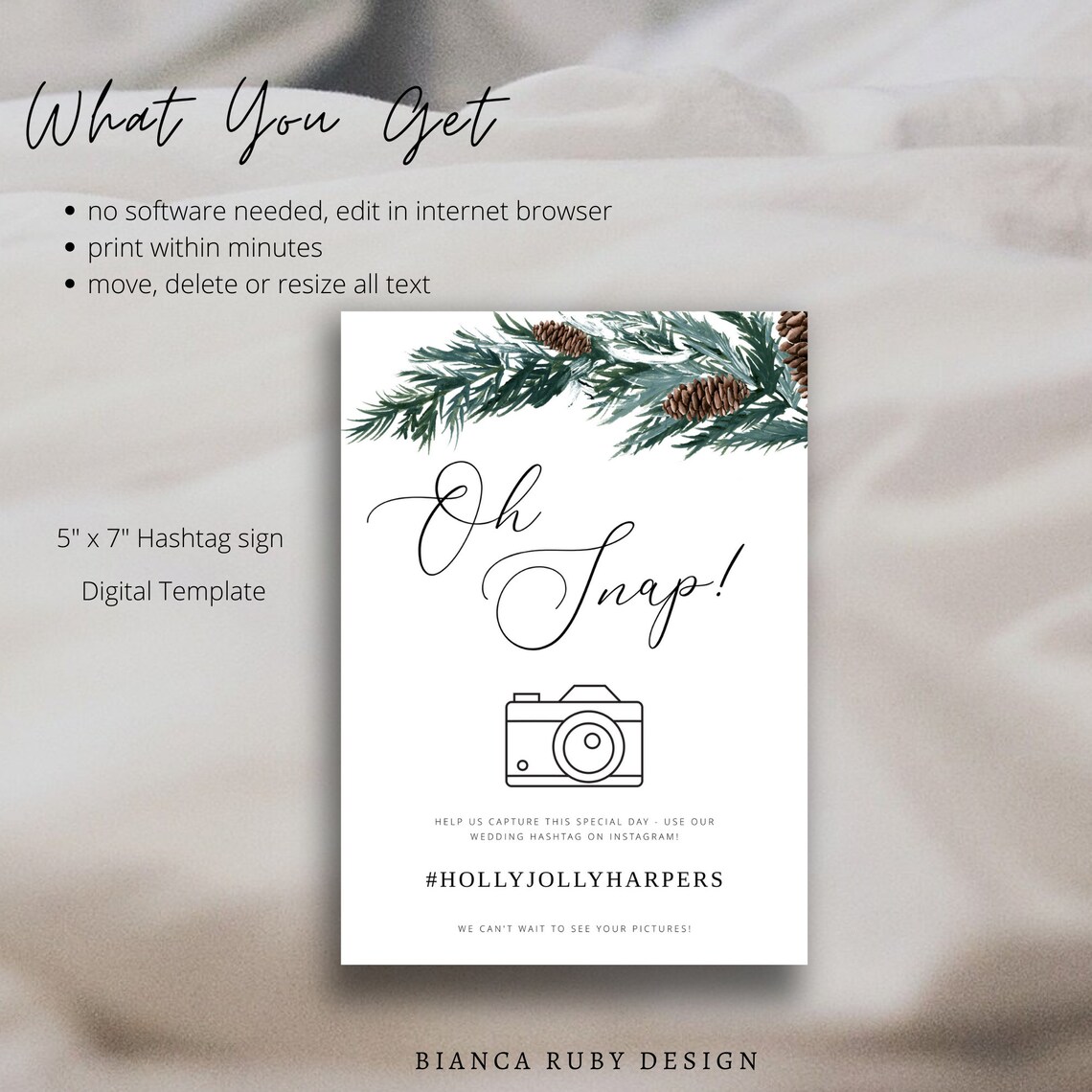 Winter Wedding Hashtag Sign Template Instagram Hashtag Sign | Etsy