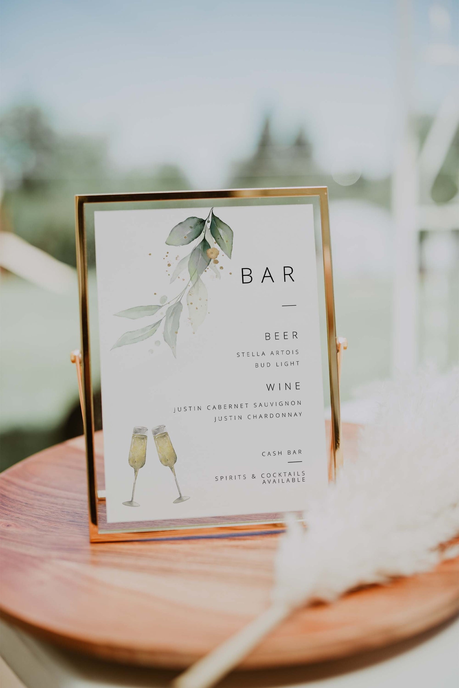 Elegant Bar Menu Sign Template for Wedding | Beer and Wine Menu Sign ...