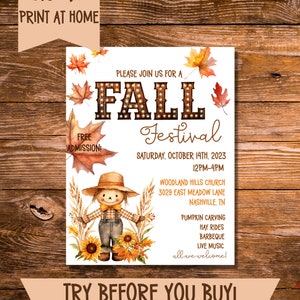 Editable Fall Festival Flyer 8.5"x11", Fall Festival Invite, Harvest ...